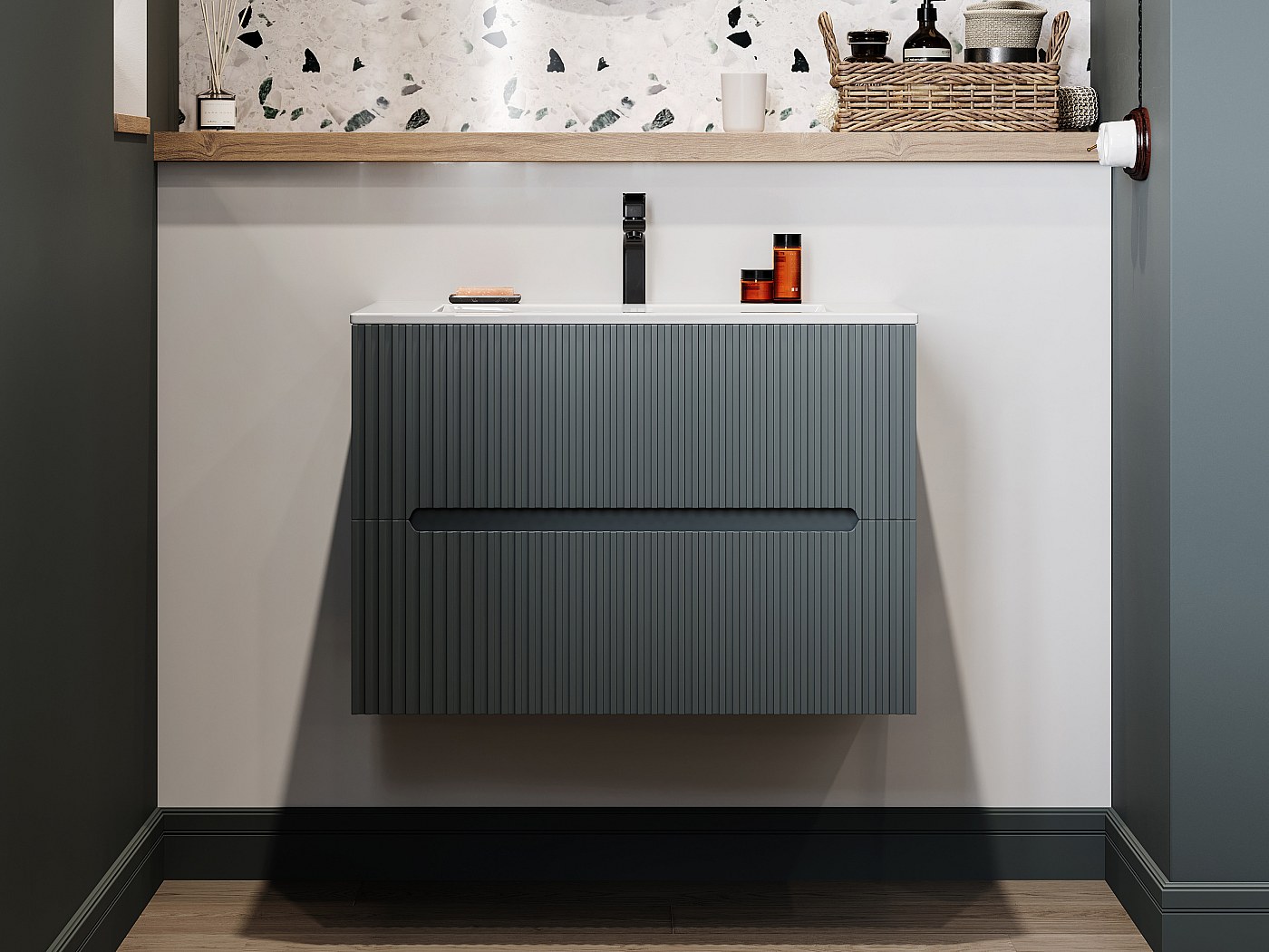 Mobile con lavabo singolo sospeso striato Grigio L80 cm PAVANI