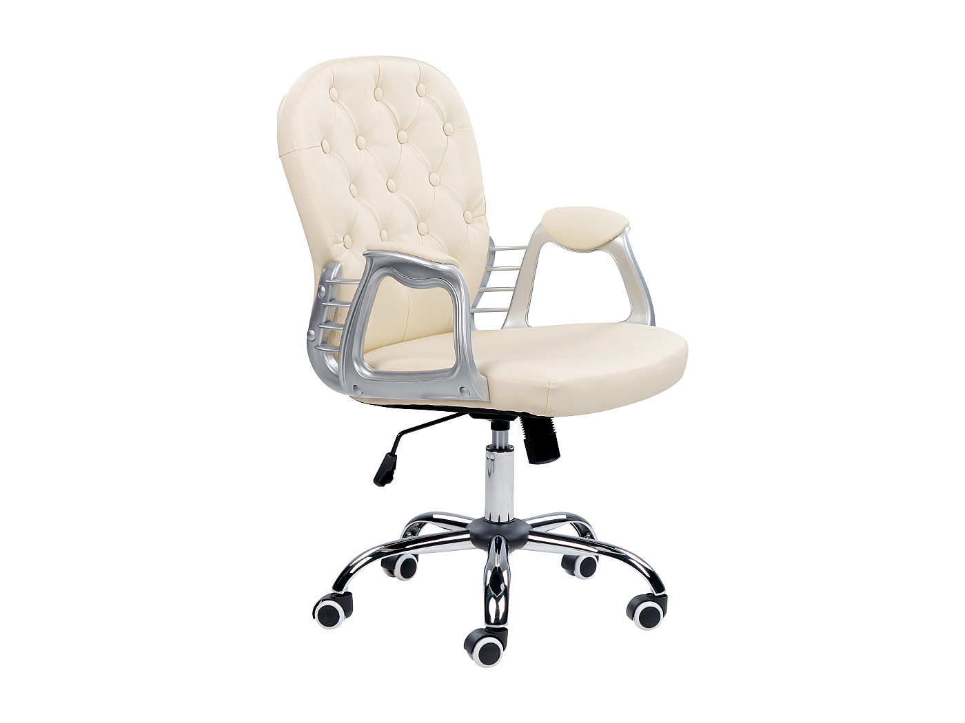 Silla de oficina reclinable de piel sintética beige/plateado/negro PRINCESS