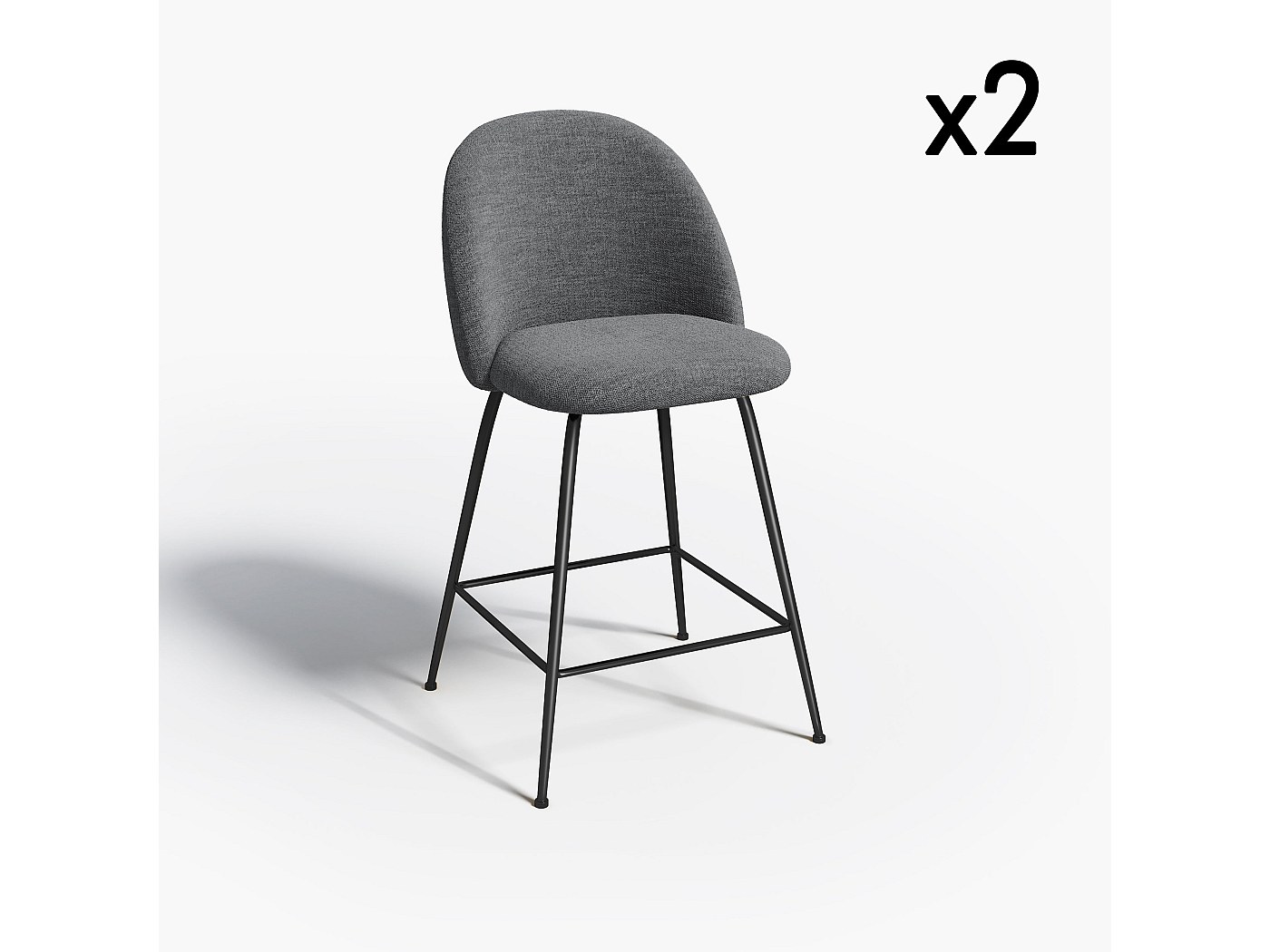 Set de 2 Tabourets de bar ELLA Tissu tramé effet velours pieds noirs