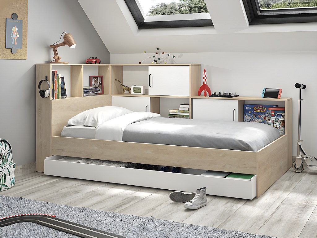 Bett Mit Stauraum Schublade 90 X 200 Cm Naturfarben Wei 