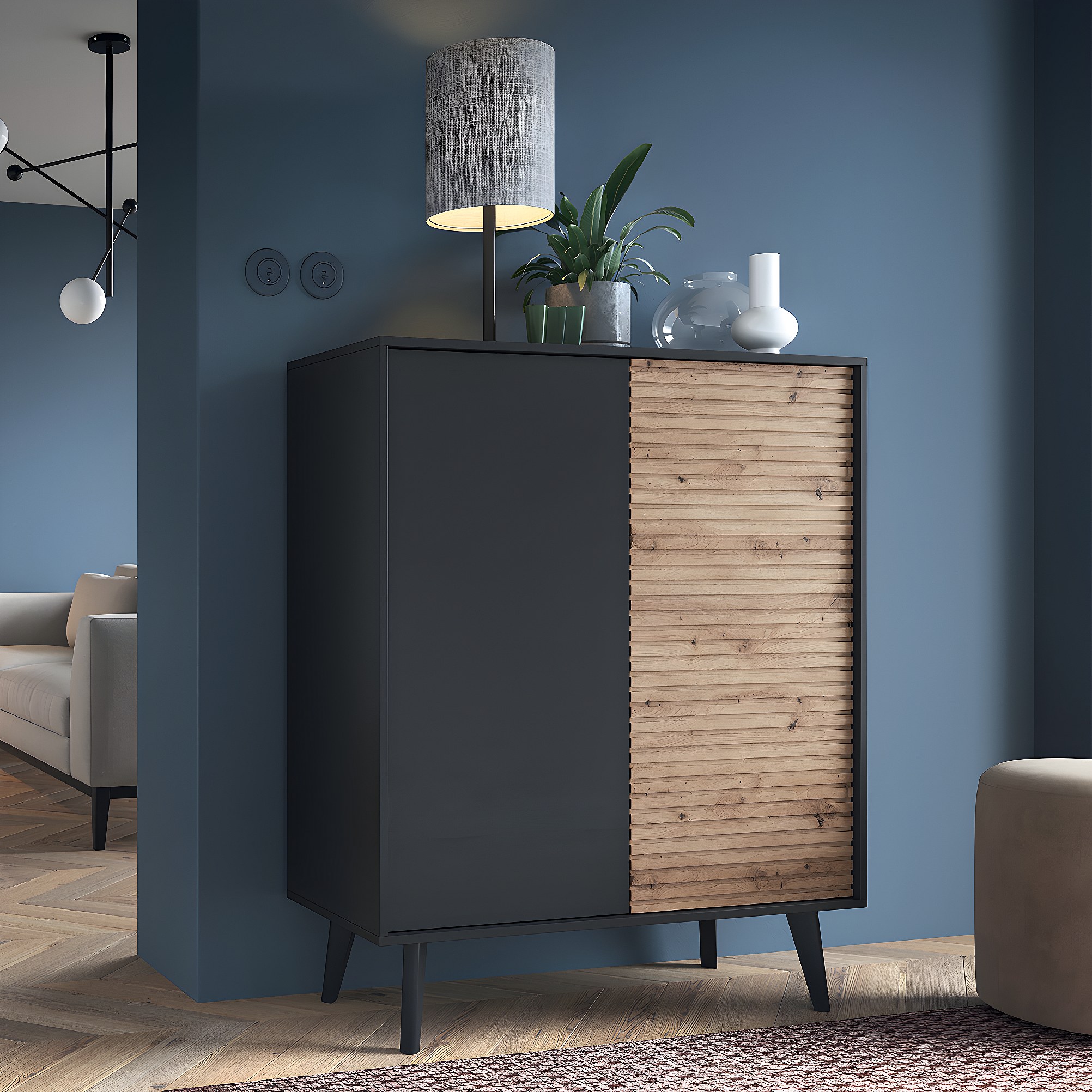 Buffet haut 2 portes Inori Noir et Bois