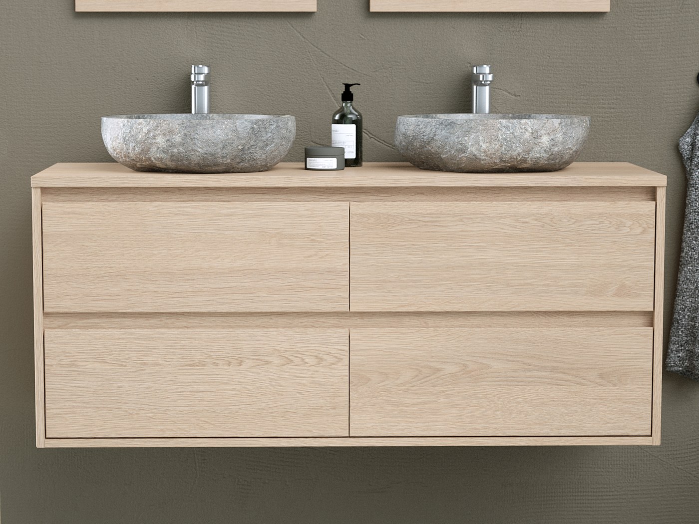 Meuble de salle de bain avec double vasque à poser en pierre, 120 cm ...