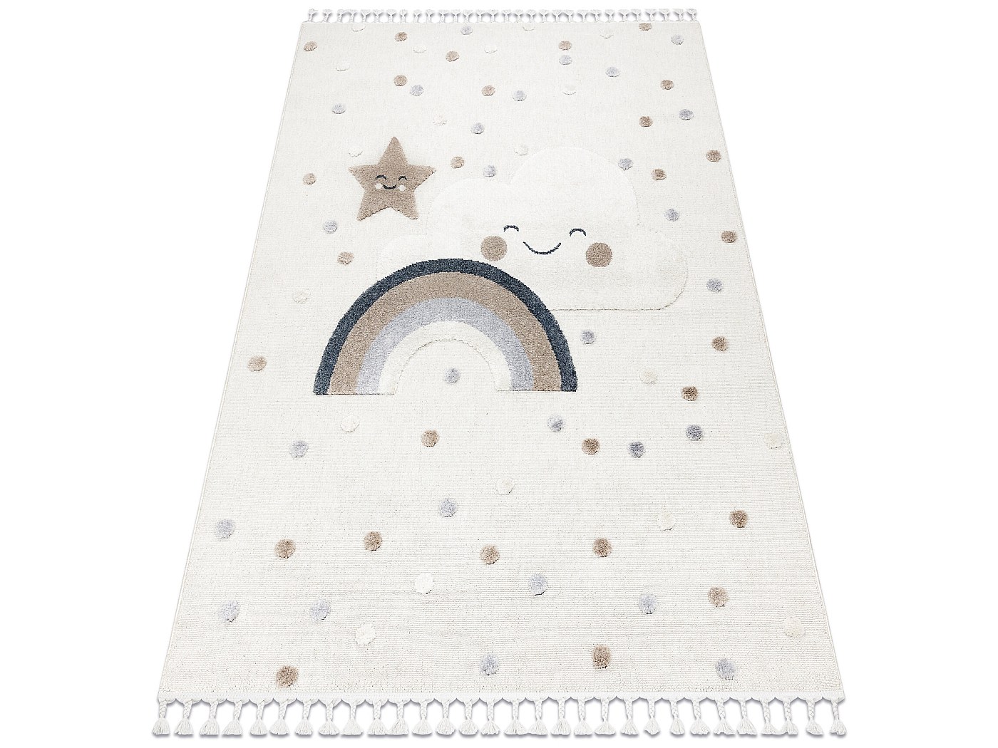 Tapis YOYO EY78 blanc / beige - Nuage, Arc-en-ciel, points en peluche 200x290 cm