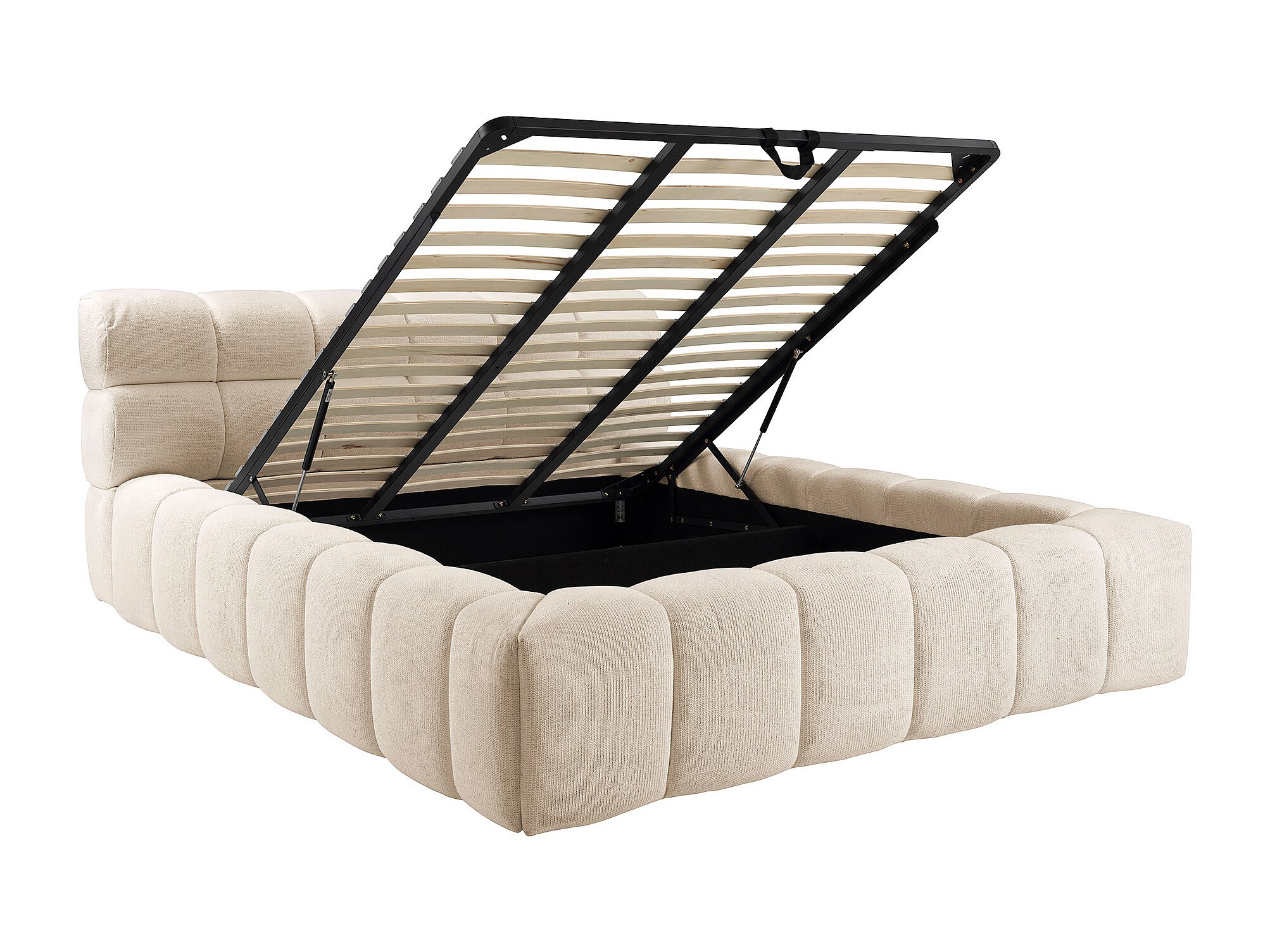 Łóżko ze skrzynią 160 x 200 cm z beżową tapicerką - FORVIK