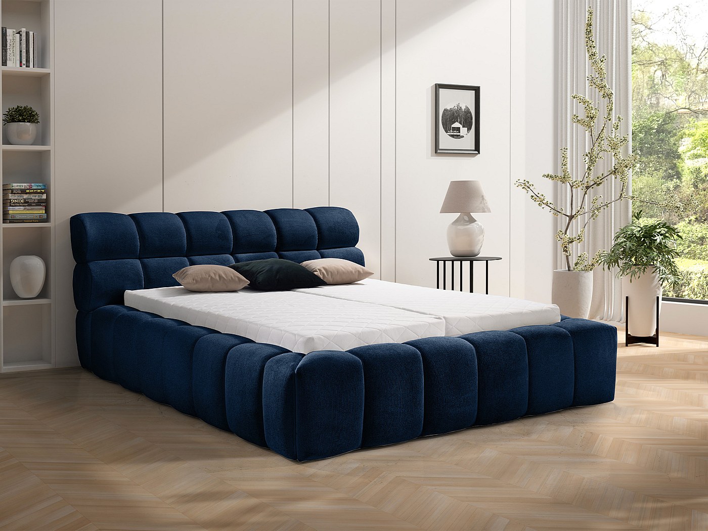 Letto con contenitore 180 x 200 cm in Tessuto Blu notte FORVIK
