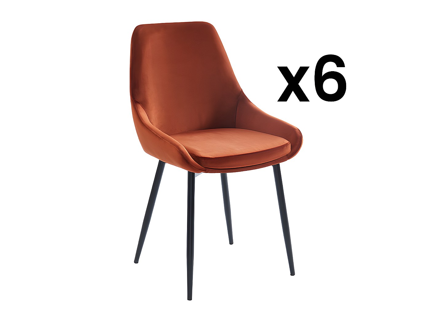 Lot de 6 chaises - Velours et métal noir - Terracotta - MASURIE