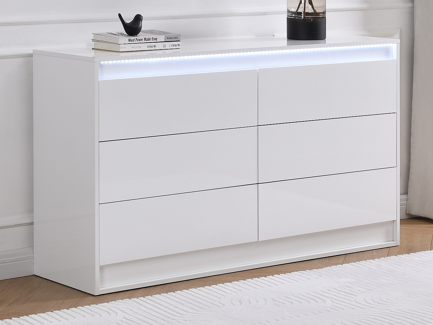 Commode avec 6 tiroirs avec LEDs en MDF blanc - RUKALO