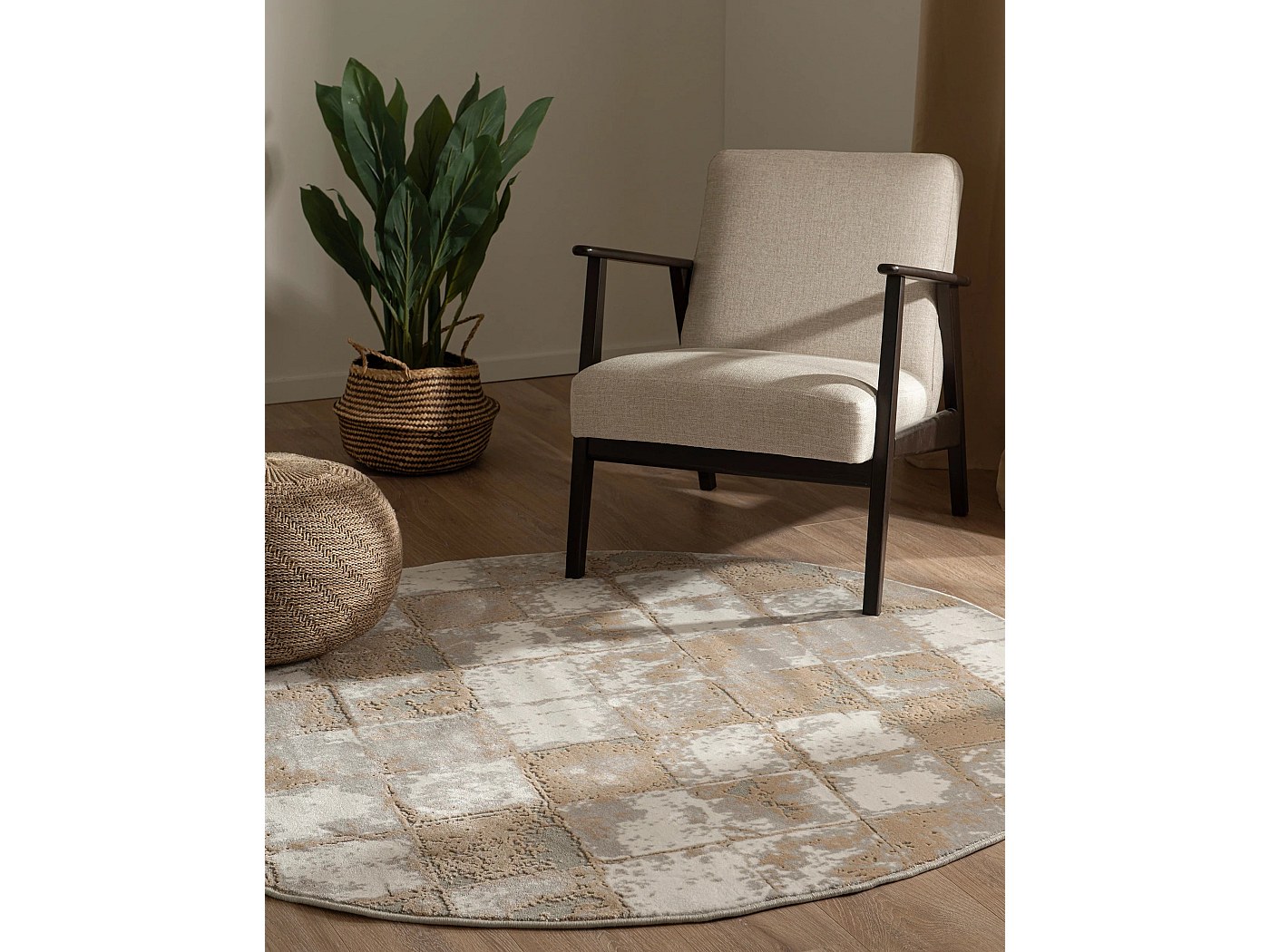 Teppich 125x125 Beige Davos Cube