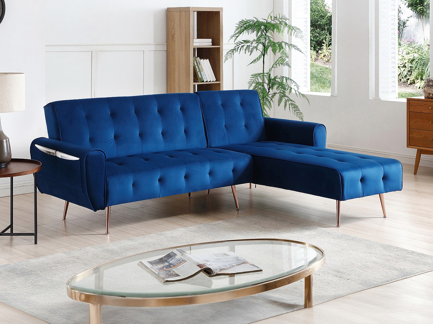 Divano letto angolare angolo reversibile in Velluto Blu notte POLANI