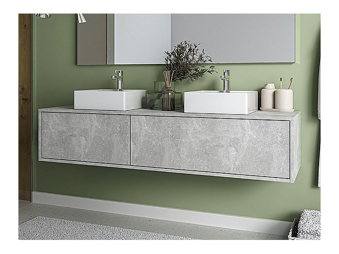 Meuble de salle de bain suspendu double vasque, gris béton, L150 x H32 ...