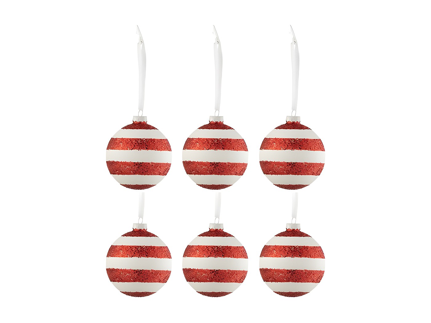 Lot de 6 Boules de Noël "Rayures" 8cm Rouge & Blanc