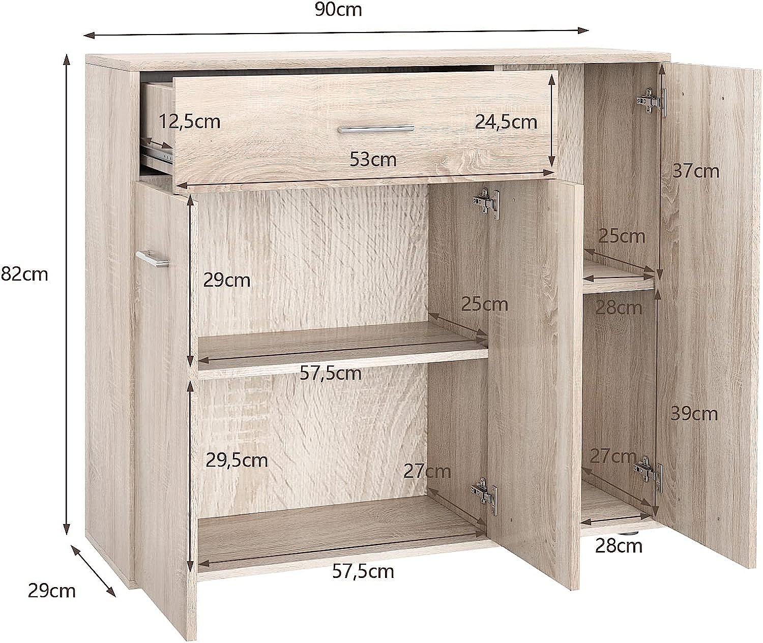 Buffet de cuisine commode meuble de rangement avec 1 tiroir et 3 portes ...