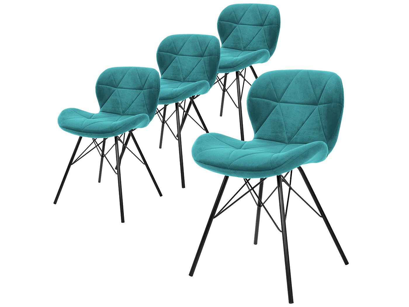 Set 4x chaises de salle à manger rembourrée velours turquoise fauteuils ...