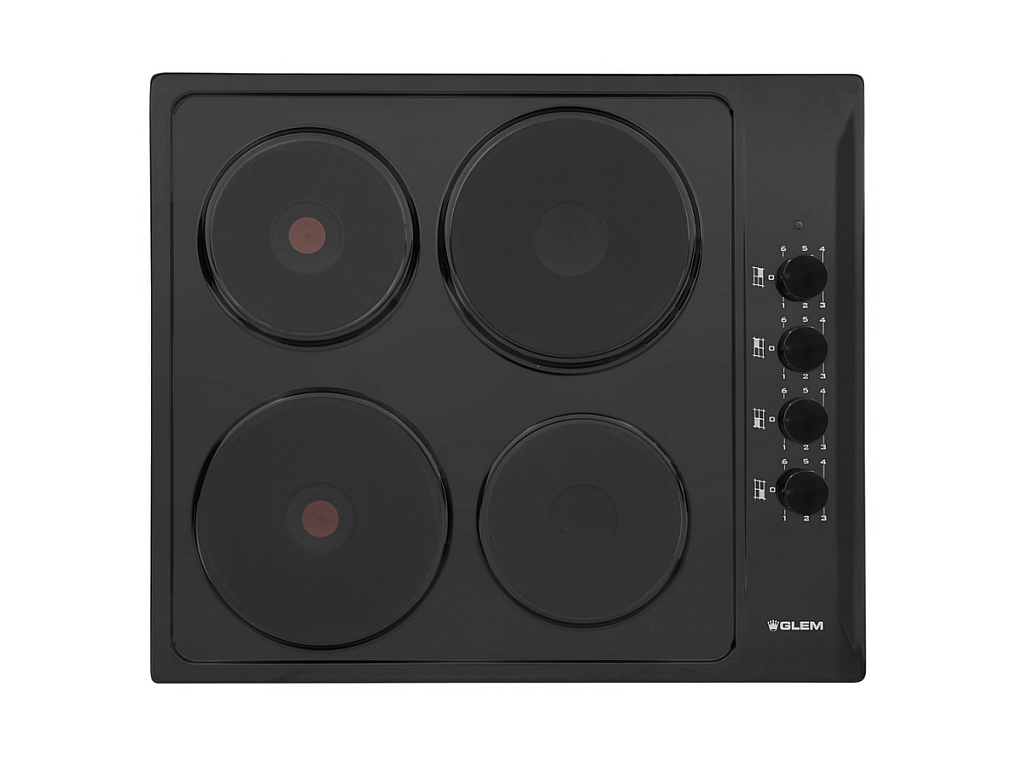 Glem Table de cuisson électrique 59cm 4 feux 6000w - GTL640BK