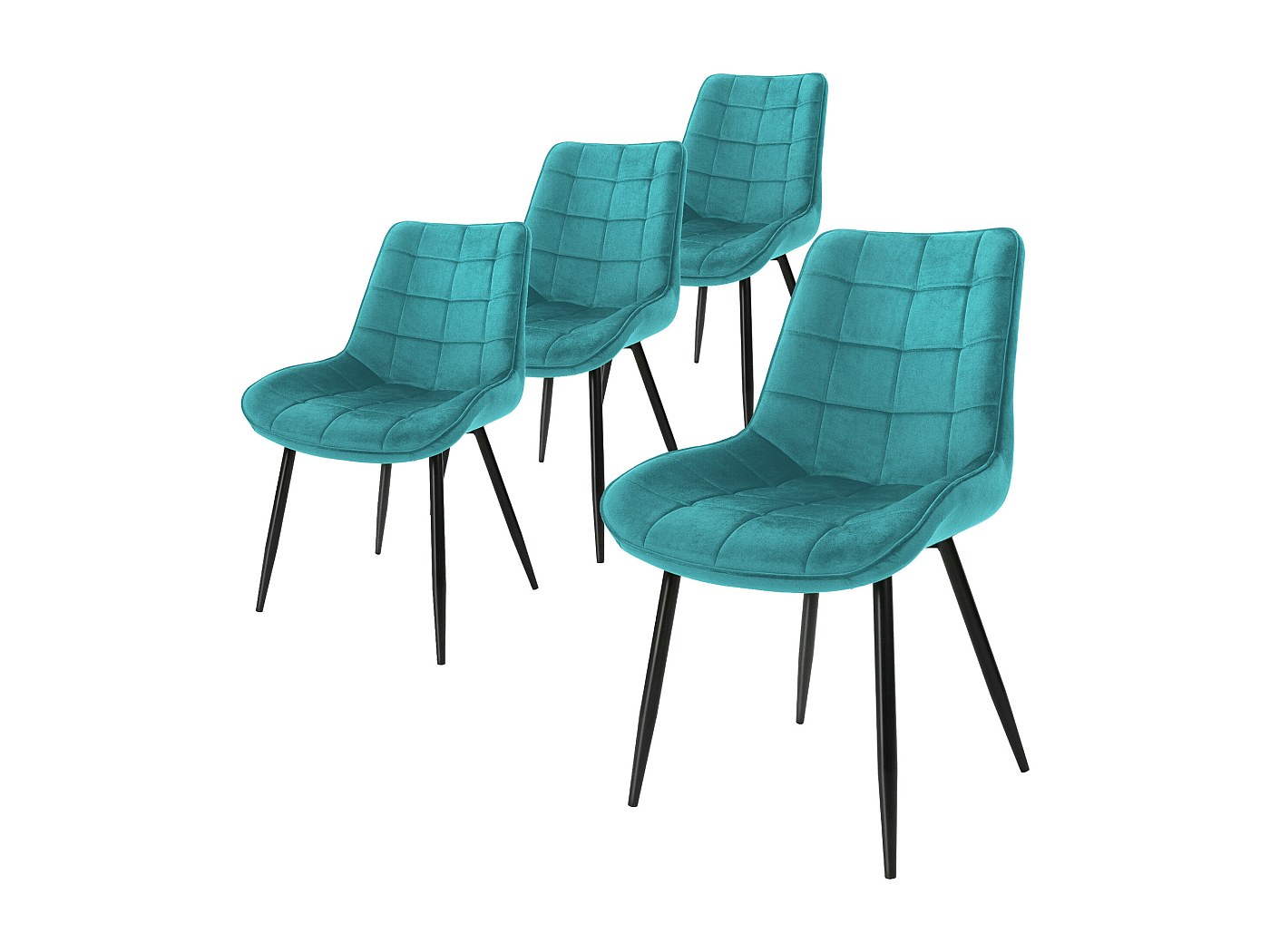 Lot 4x chaises de salle à manger rembourrée velours turquoise fauteuils ...