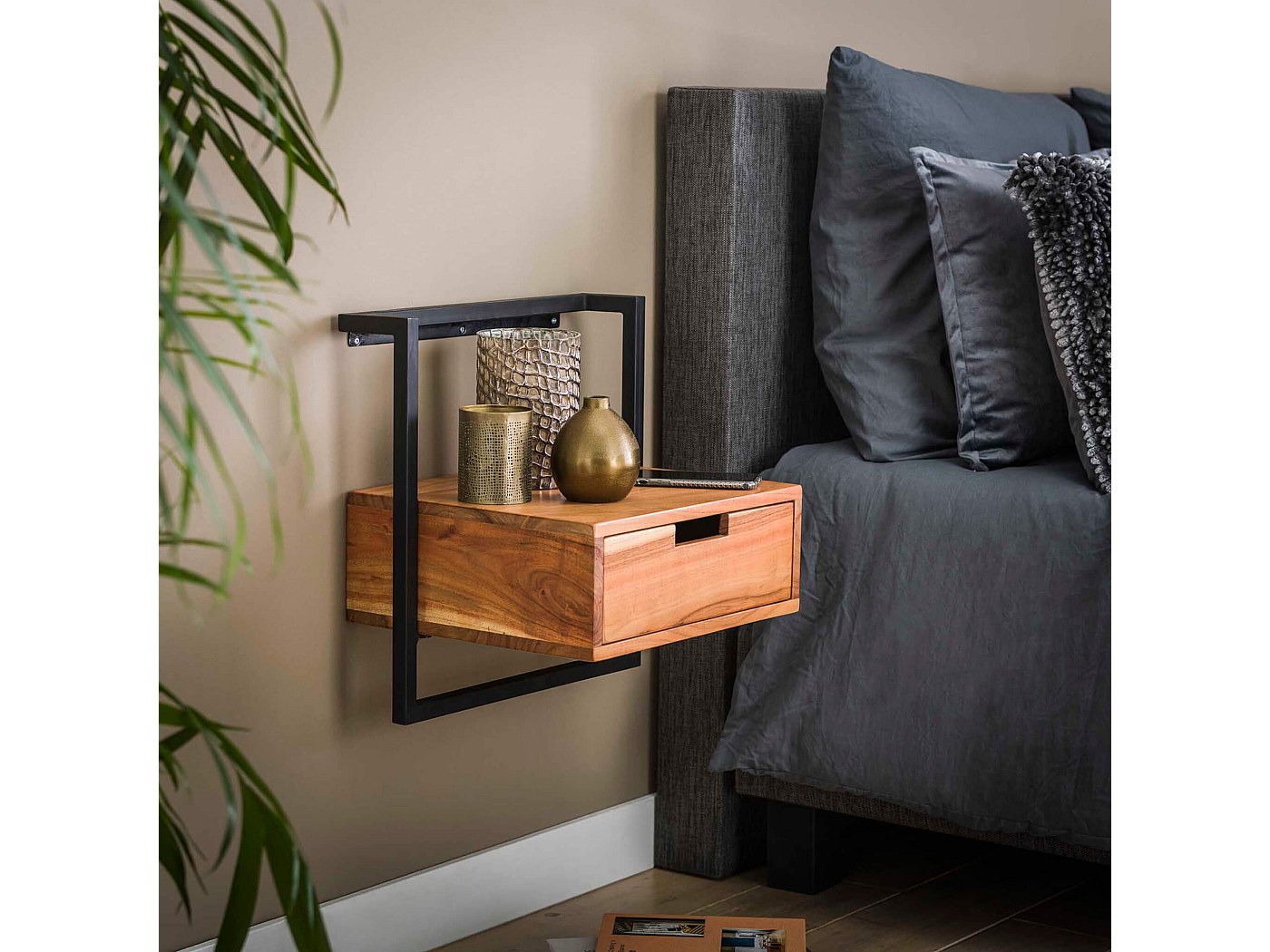 Chevet mural 1 tiroir en bois massif - CH18034