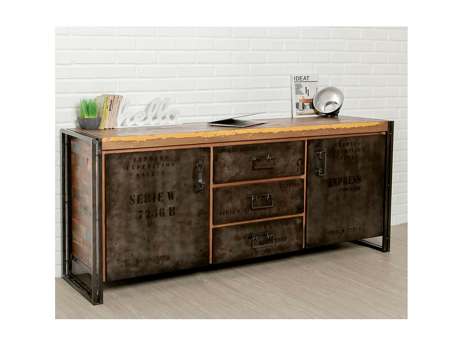 Buffet en Teck Industriel "Loft" 190cm Marron