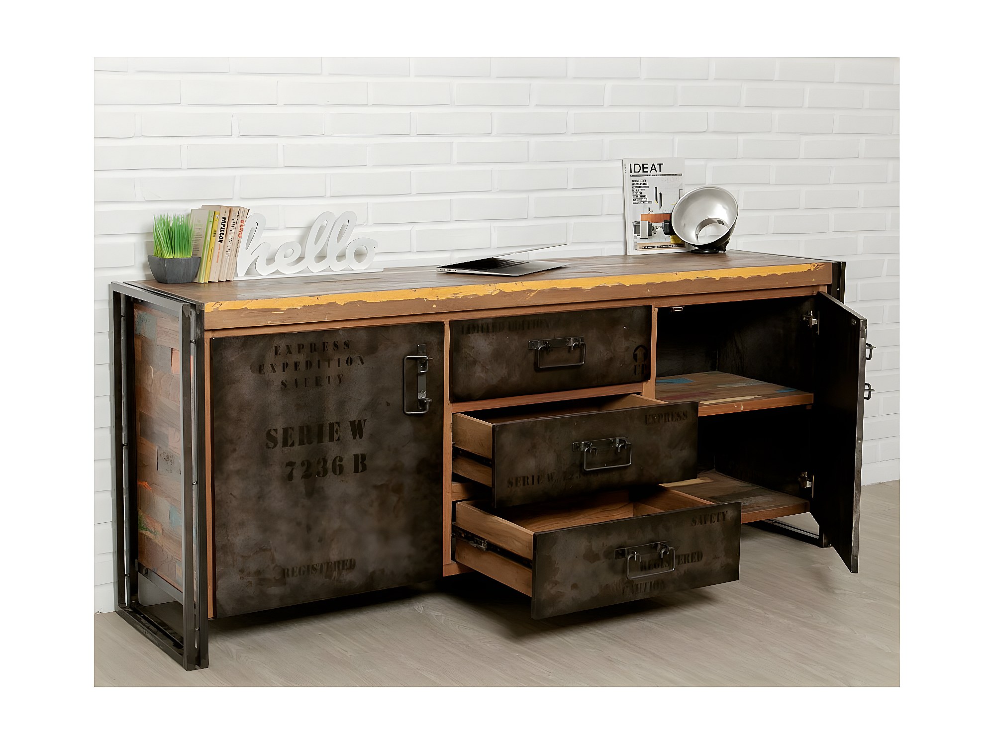 Buffet en Teck Industriel "Loft" 190cm Marron