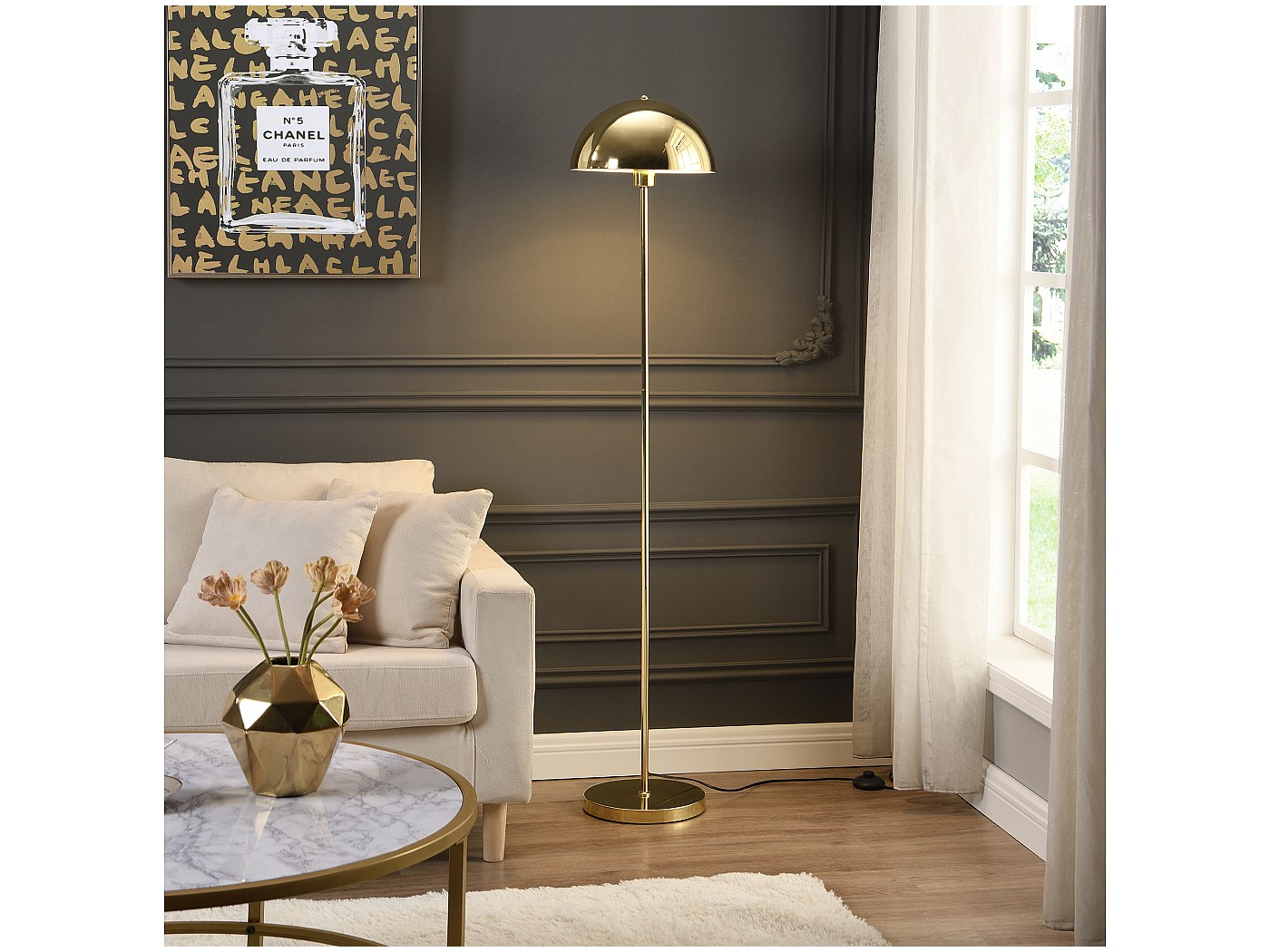 Staande lamp met vintage messing effect - D 30 cm x H 149 cm ...