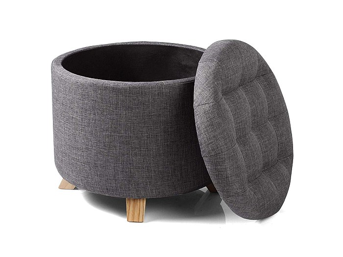Tabouret d'assise en lin avec rangements bois massif gris foncé 19_0000609