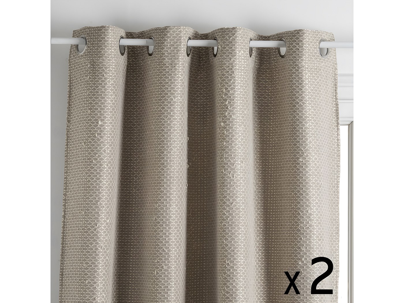 Lot de 2 Rideaux à œillets Occultant Jacquard coloris Beige Lin 140 x ...
