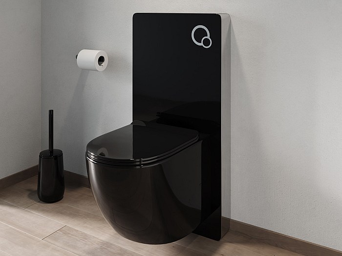 Set voor hang-wc van glanzend zwart keramiek met decoratief ...