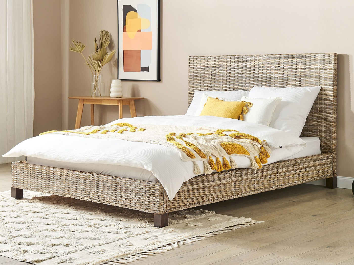 Cama con somier de ratán natural/madera oscura 160 x 200 cm SALBRIS
