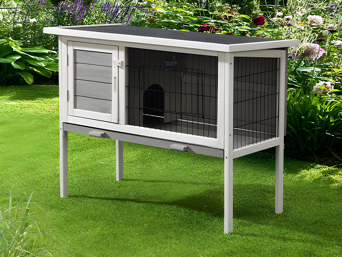 Clapier en bois sur pieds pour lapins et rongeurs - L. 91 x P. 45 x H ...