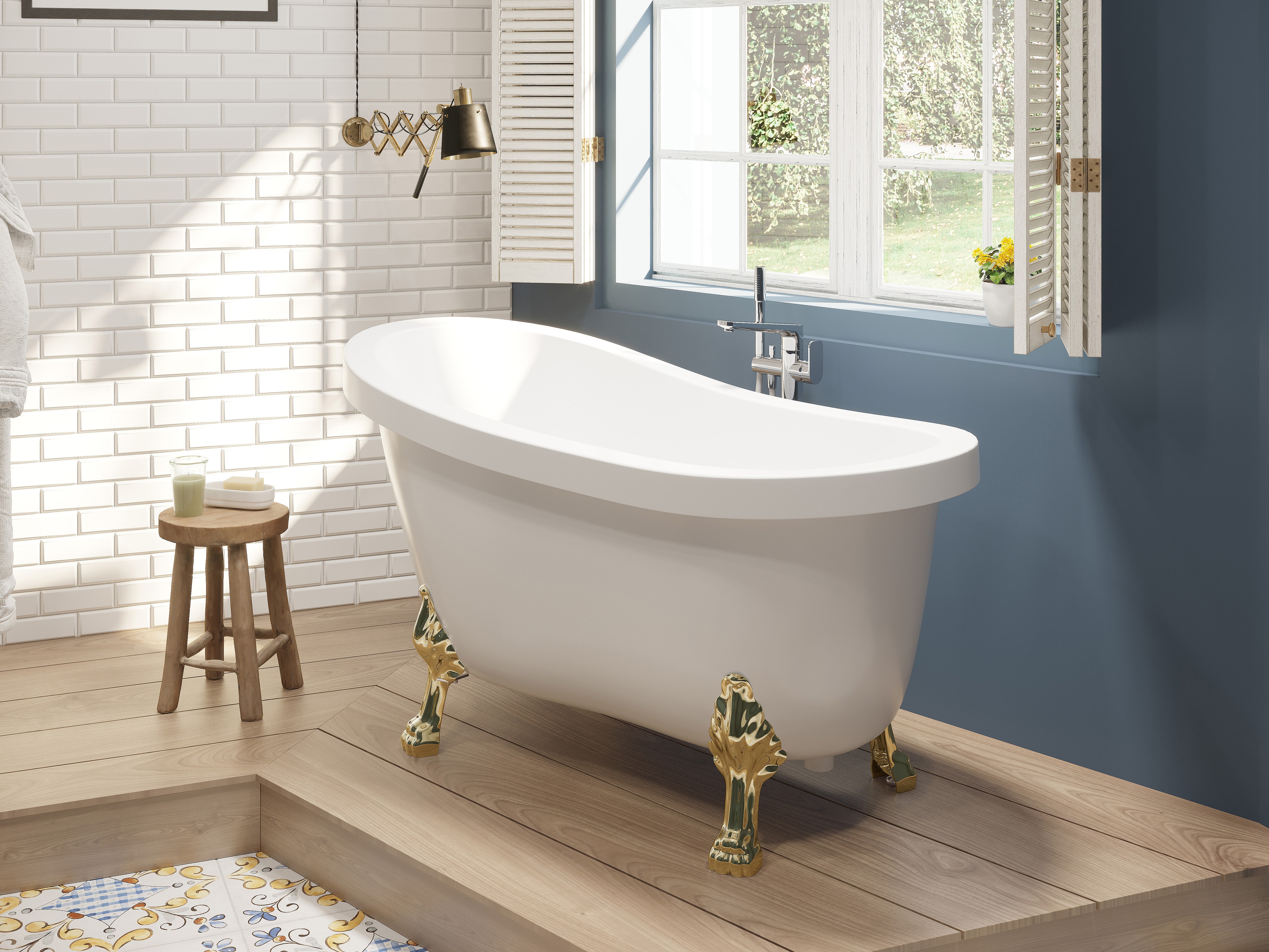 Wanna wolnostojąca retro – 171 l – 145*74*77 cm – Biała ze złotymi ...