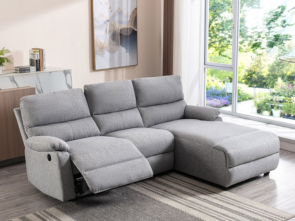 Ecksofa Relaxsofa elektrisch - Stoff - Ecke Rechts - Hellgrau - LUNANO ...