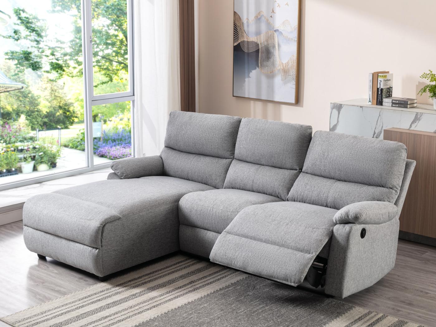 Canap D angle Gauche Relax lectrique En Tissu Gris Clair LUNANO Canap D angle Gauche Relax lectrique En Tissu Gris Clair LUNANO