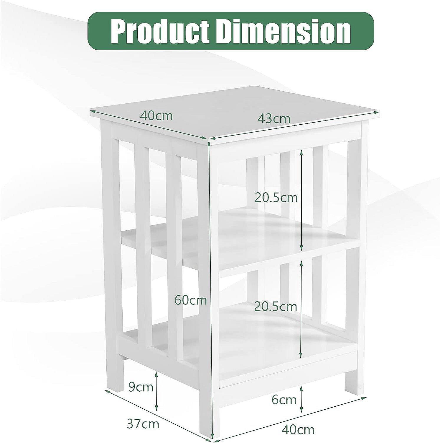 Table d'appoint à 3 niveaux avec étagères de rangement, table de chevet à 3 niveaux blanc