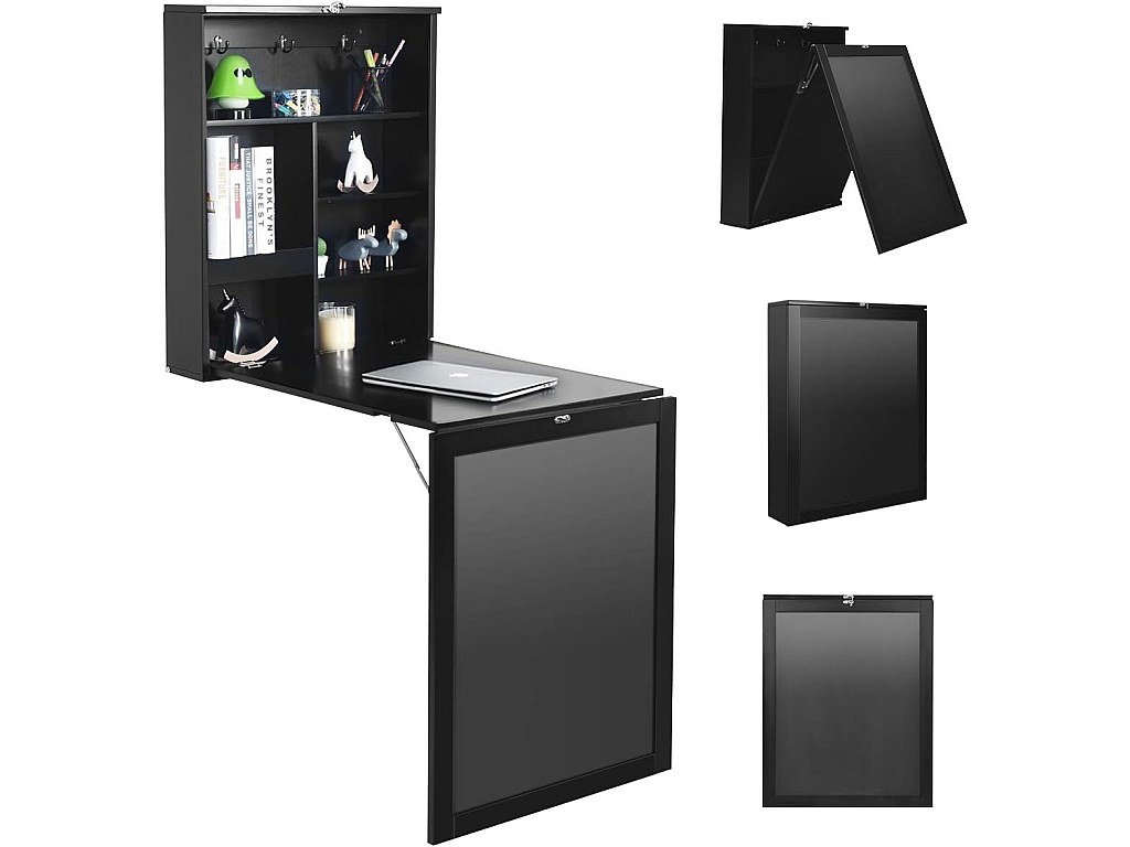 table murale rabattable bureau avec tableau noir, etagère intégrée 75 x ...