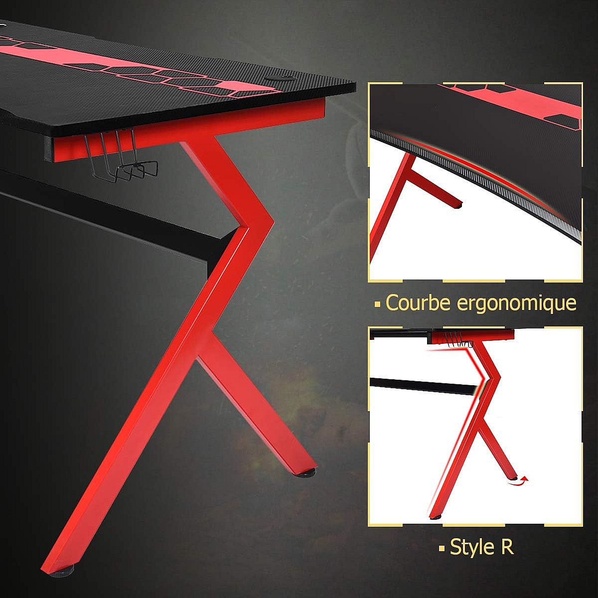 gaming,bureau de jeu pour gamer en mdftubes en acier avec porte-gobelet