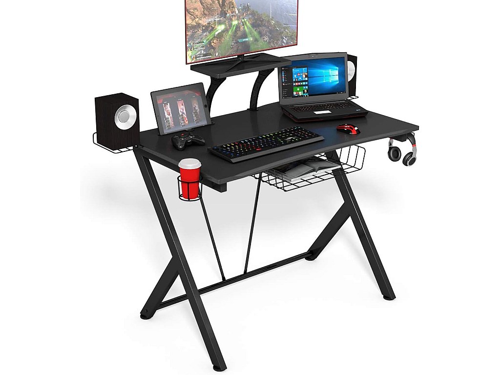 Bureau Gaming Bureau de Jeu pour Gamer avec Tablette,Pieds en Y Inversé ...