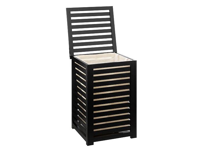 Panier à linge avec couvercle en bois coloris noir - L. 40 x P. 38 x H ...
