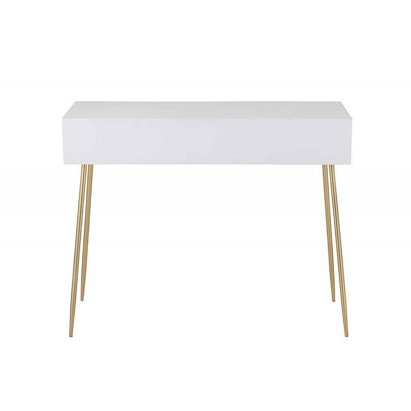 Console 2 Tiroirs Design "Remina" 97cm Blanc & Or