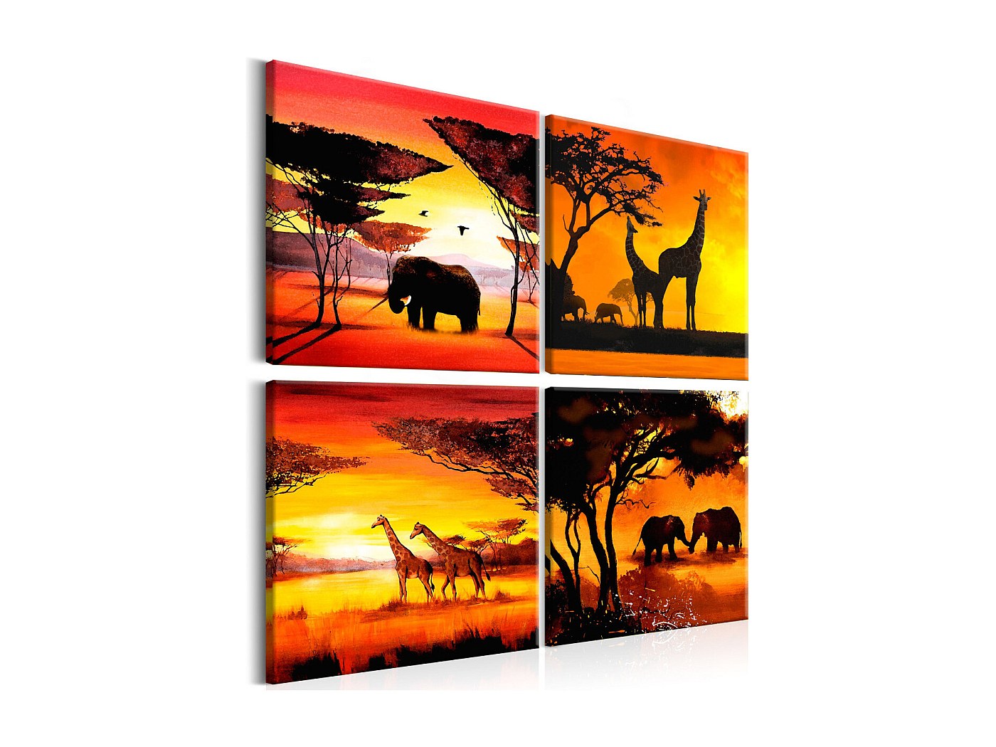 Tableau Imprimé "African Animals 4 Panneaux" 60x60cm