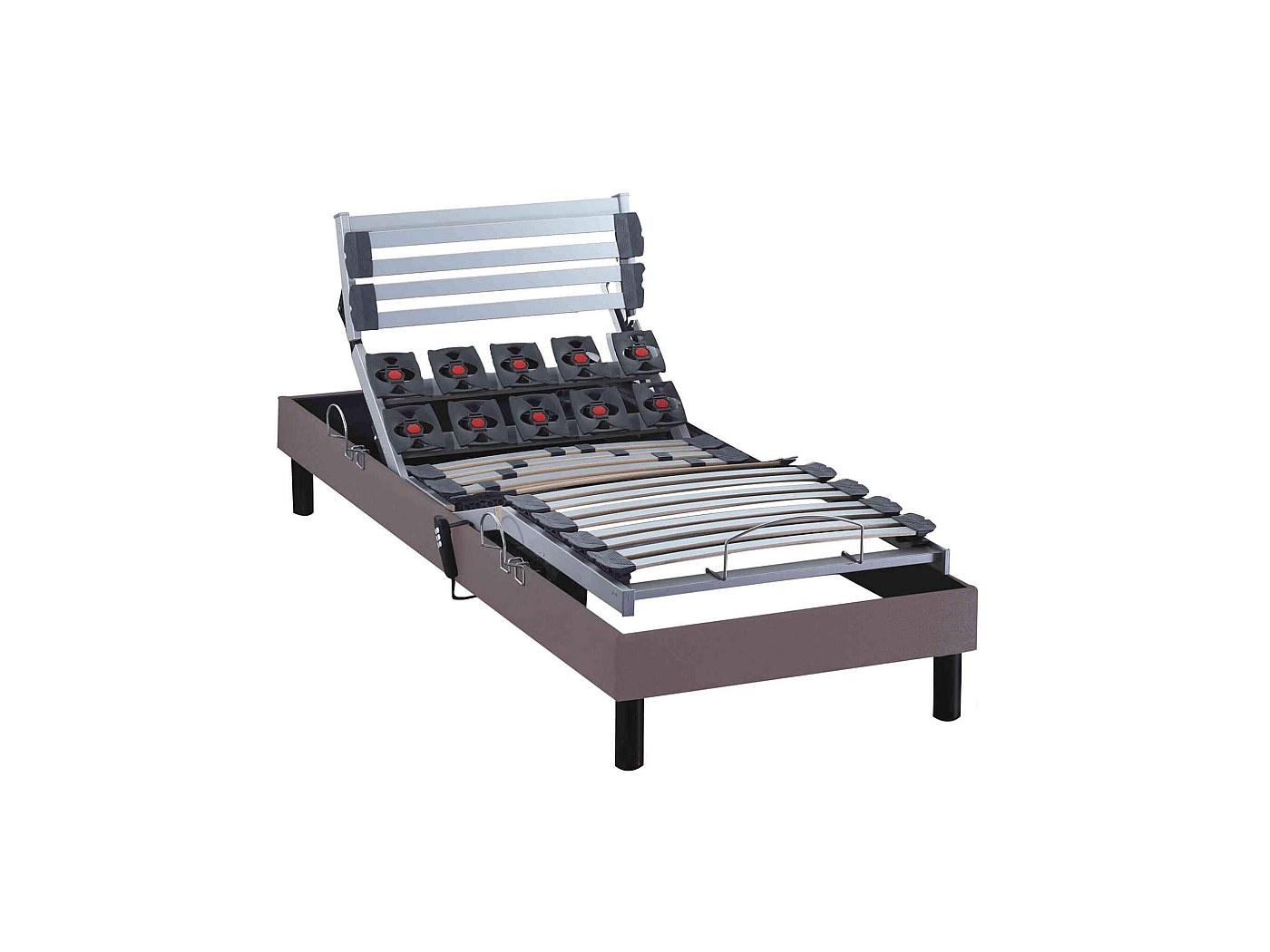 Sommier électrique de relaxation lattes + plots tissu taupe 80x200