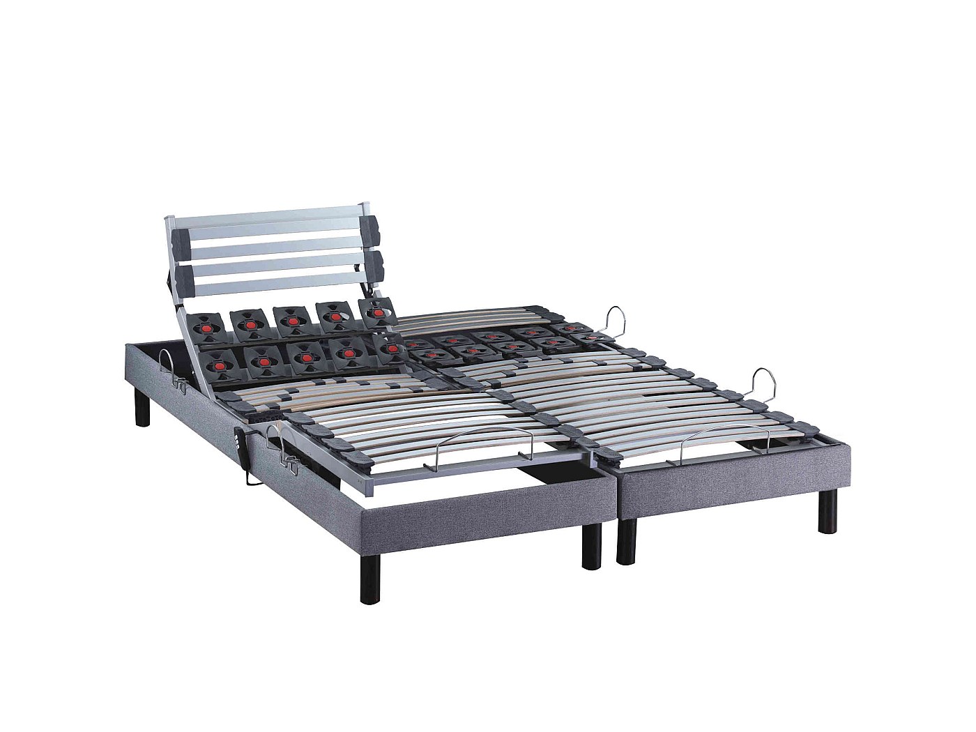 Sommier électrique de relaxation lattes + plots tissu gris clair 2x90x200