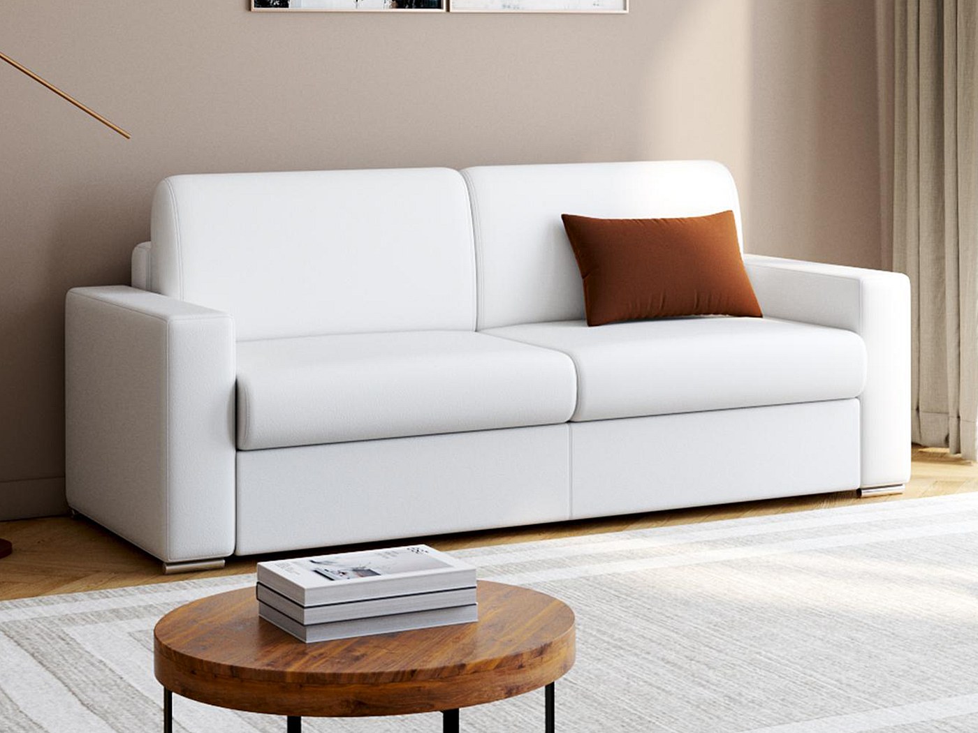 Schlafsofa mit Matratze 4-Sitzer Kunstleder - Weiß - CALITO online kaufen