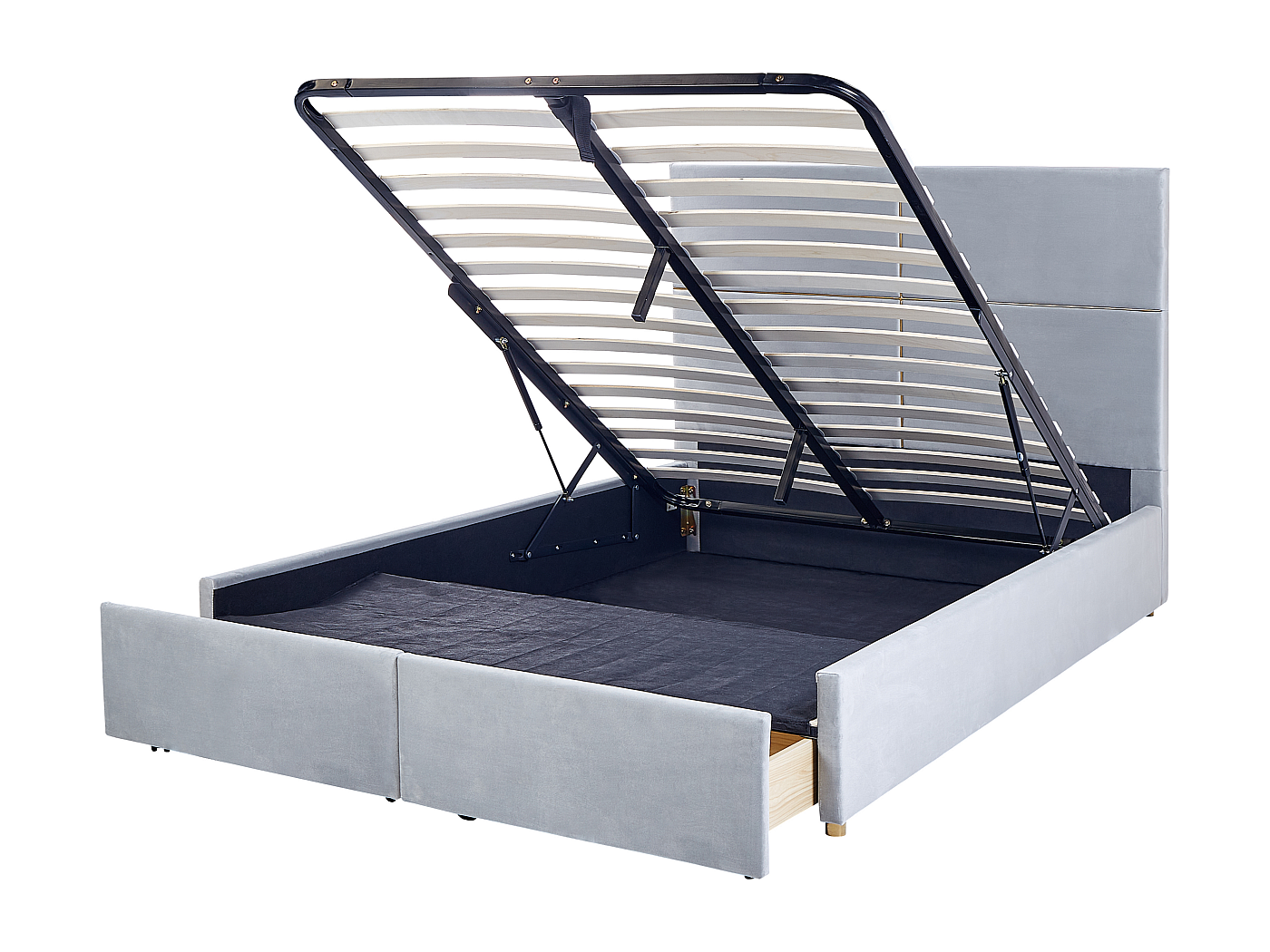 Cama con somier de terciopelo gris claro/dorado 140 x 200 cm VERNOYES