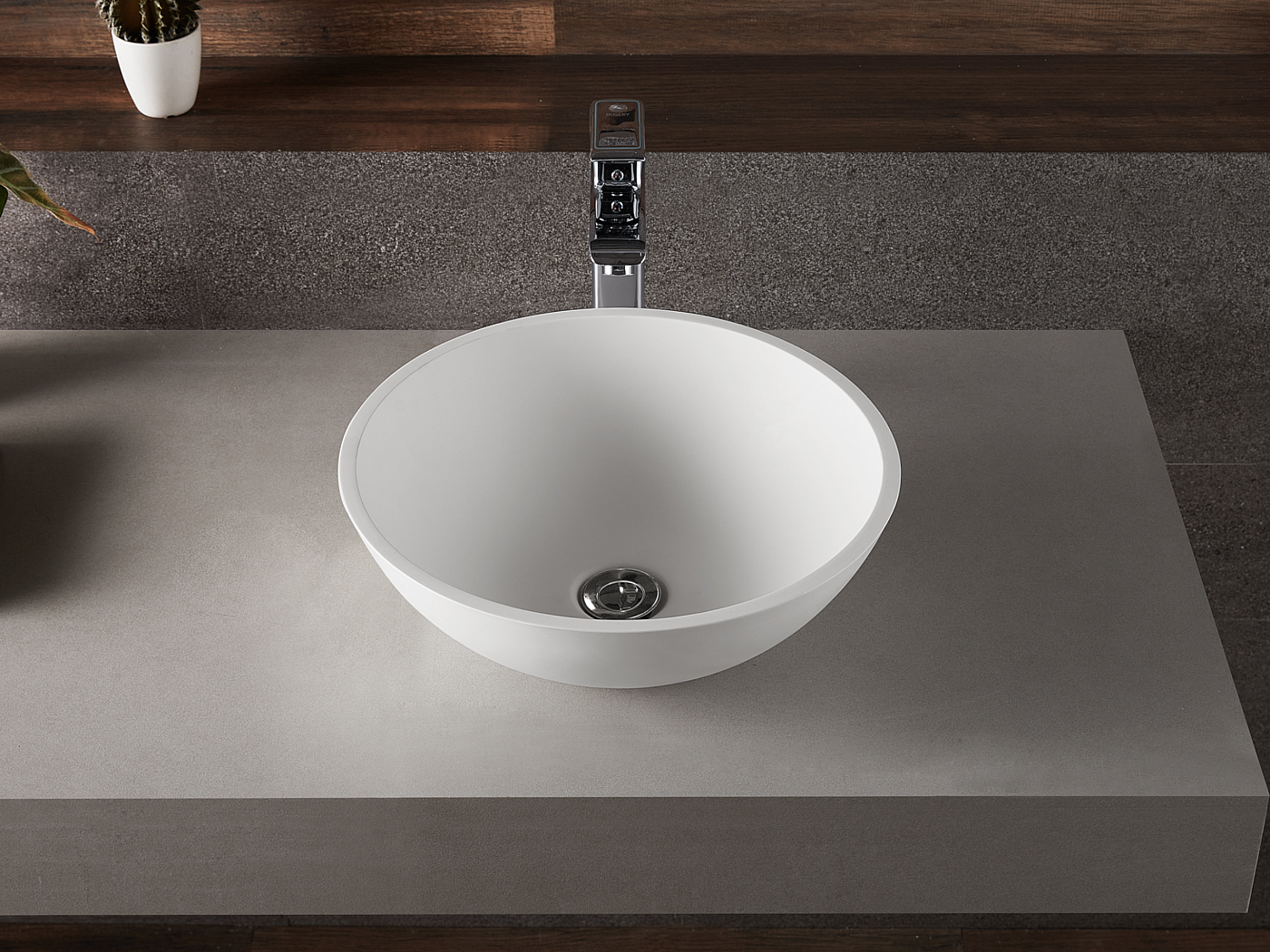 Vasque de salle de bain ronde en solid surface - 40 cm - Blanc - IMJA