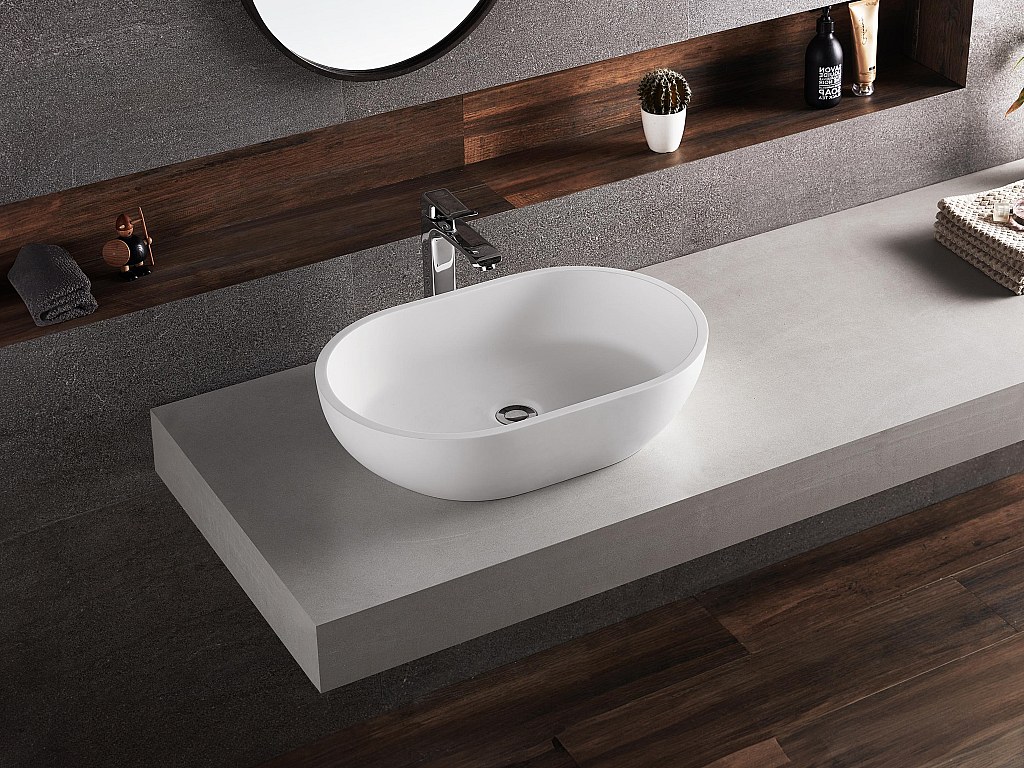 Lavatório de casa de banho oval em solid surface - Branco - 58 cm - SENGLI