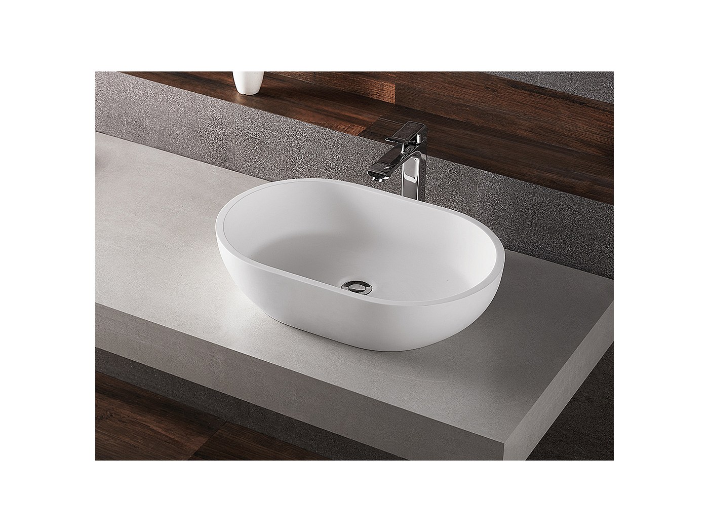 Vasque de salle de bain ovale en solid surface - Blanc - 58 cm - SENGLI