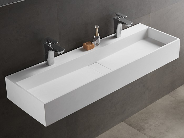 Lavatório duplo suspenso em solid surface - Lavatório branco - 120 cm ...