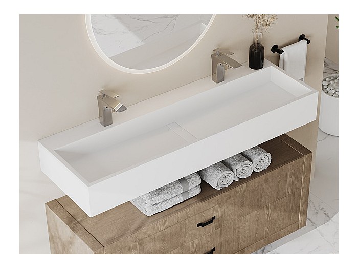 Double vasque suspendue en solid surface - Plan vasque blanc - 120 cm - YAMDROK
