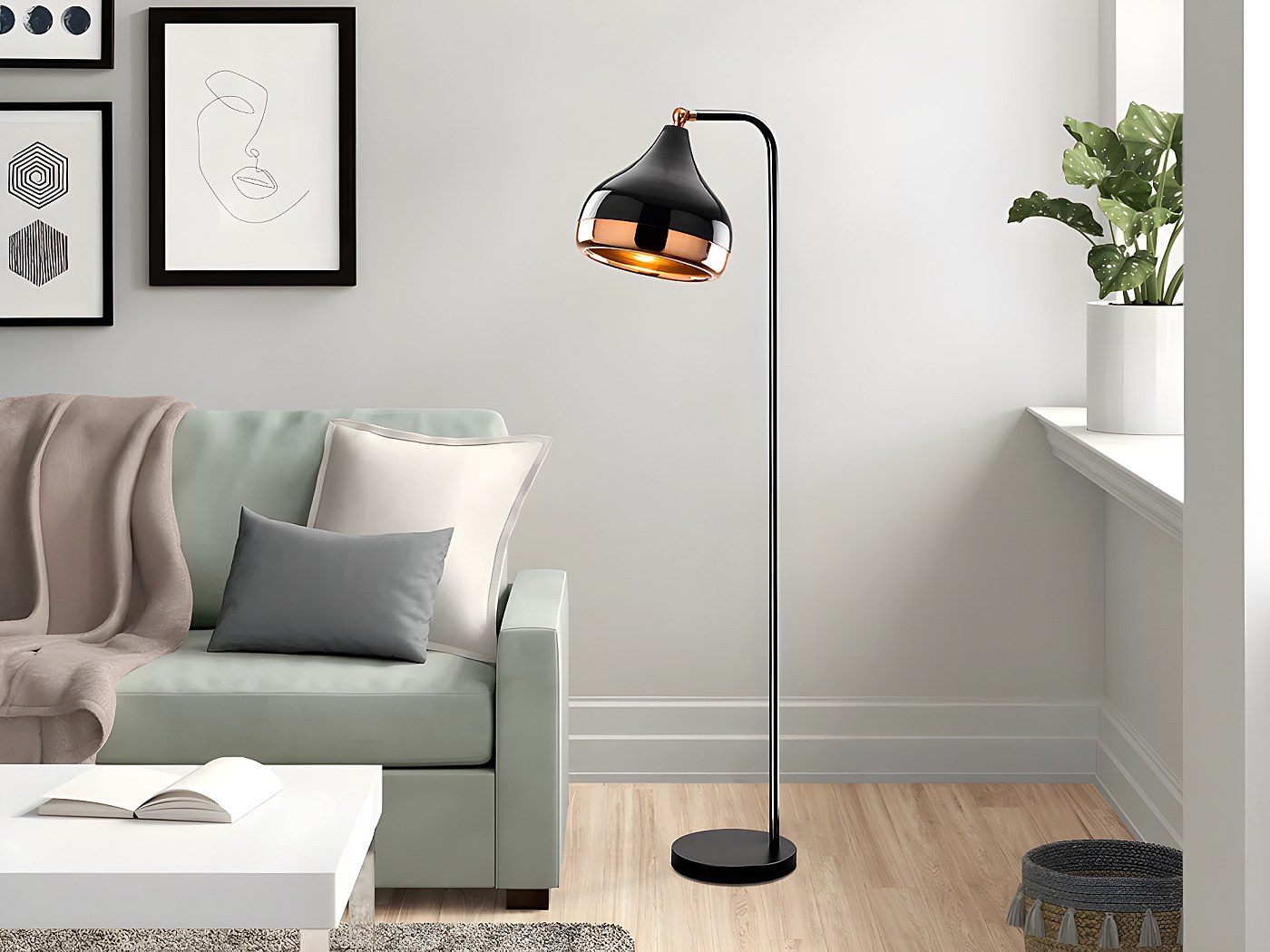 Lámpara de metal - lámpara H. 120 cm - Negro y cobre - YILDO