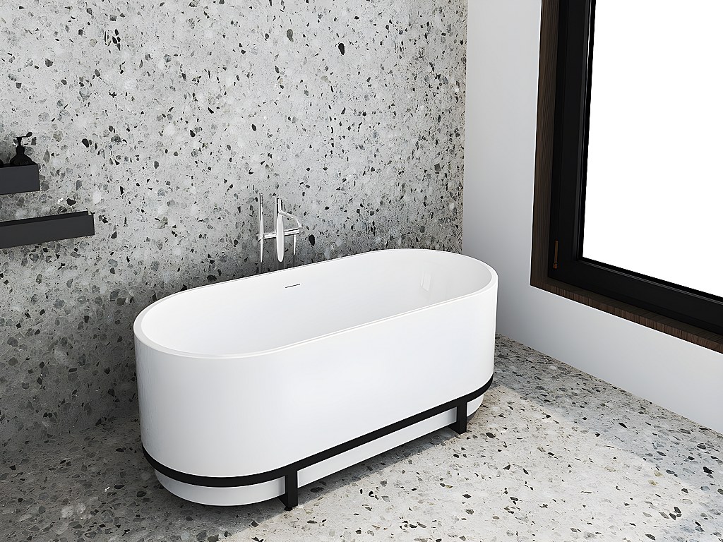 Ovaal vrijstaand bad met metalen decor - 230 L - 160 x 75 x 60 cm - Wit ...