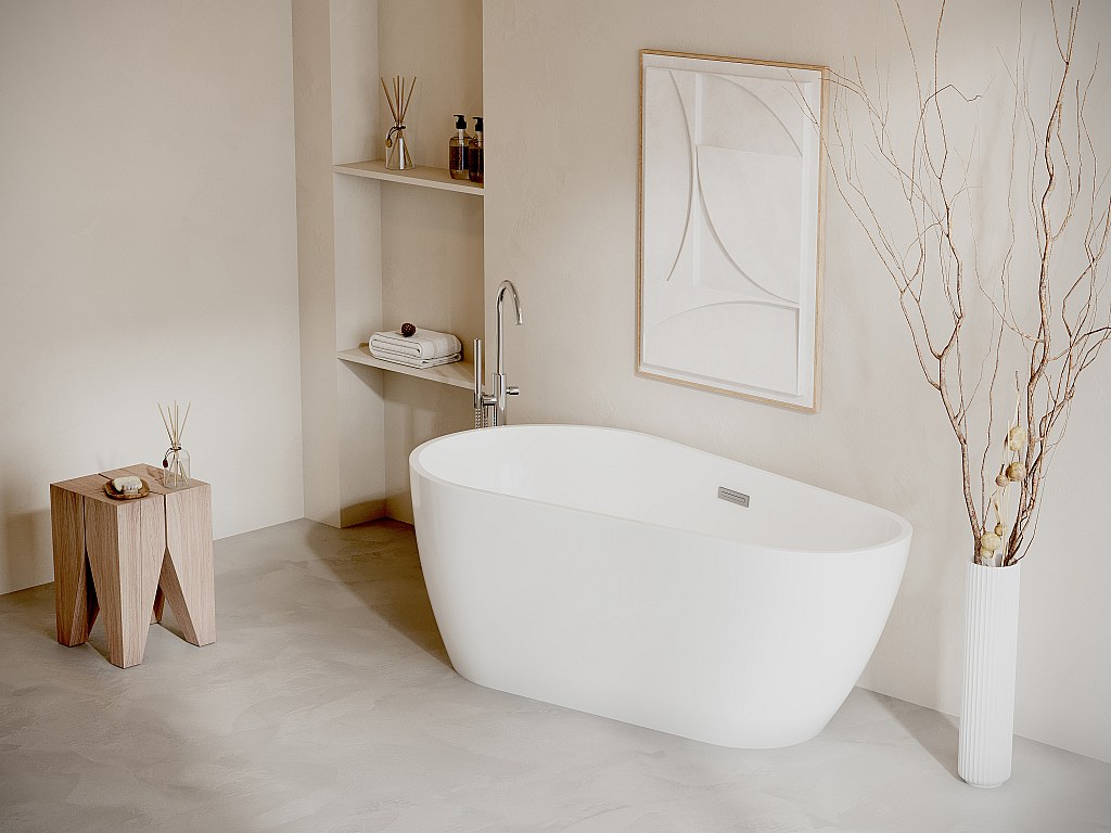 Badewanne asymetrisch Design Insel - 240 L - 160 x 80 x 59 cm - Weiß ...